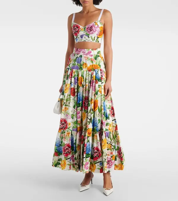 Dolce & Gabbana Floral Cotton-blend Poplin Bra Top