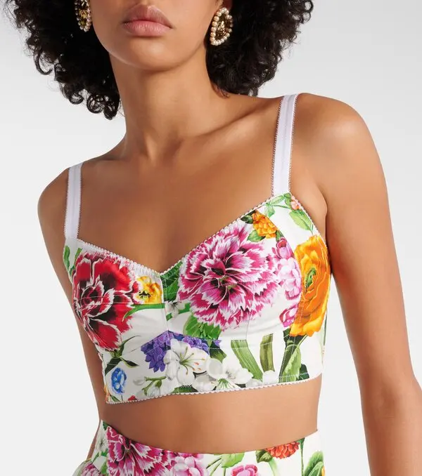 Dolce & Gabbana Floral Cotton-blend Poplin Bra Top