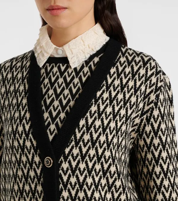Valentino Garavani Toute La V Virgin Wool Jacquard Cardigan