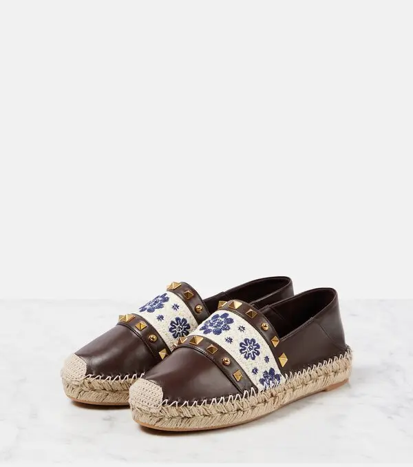 Valentino Garavani County Rockstud Leather Espadrilles