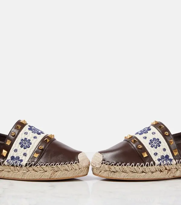 Valentino Garavani County Rockstud Leather Espadrilles