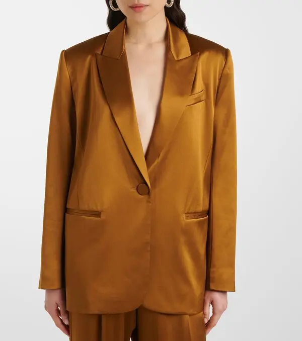 THE SEI Oversized Silk Satin Blazer - Brown