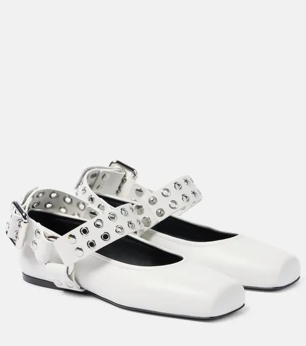 Alaïa Embellished Leather Ballet Flats - White