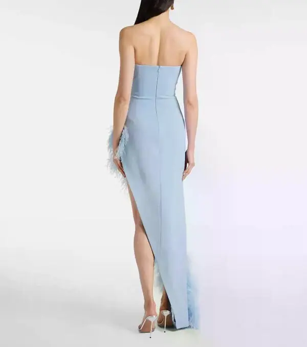 David Koma Asymmetric Feather-trimmed Cocktail Dress - Blue