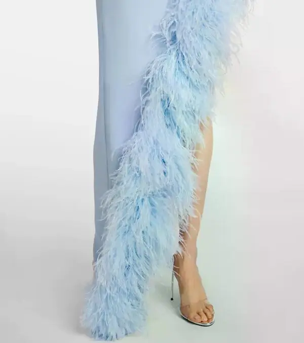 David Koma Asymmetric Feather-trimmed Cocktail Dress - Blue