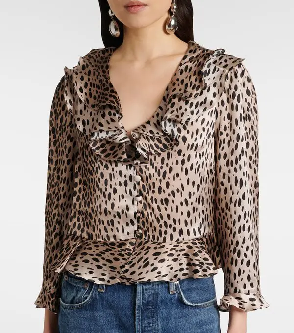 Rixo Atlas Leopard-print Silk Blouse
