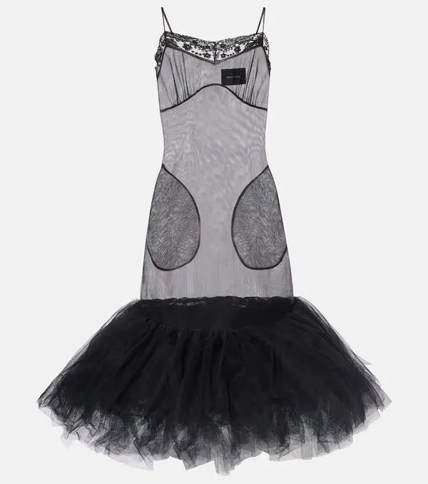 Simone Rocha Tulle-trimmed Slip Dress - Black