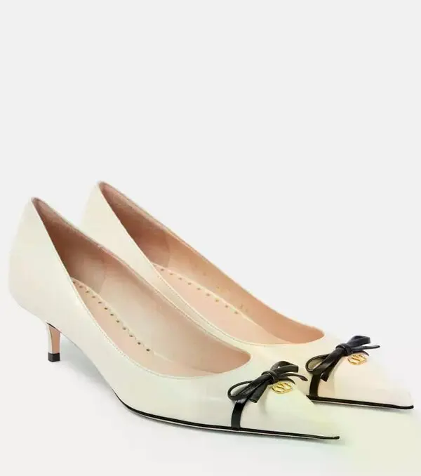 Valentino Garavani Bepointy 45 Bow-detail Leather Pumps - White