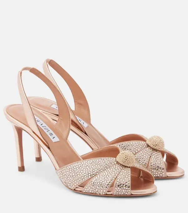 AQUAZZURA Italian Flirt 75 Embellished Leather Sandals - Beige