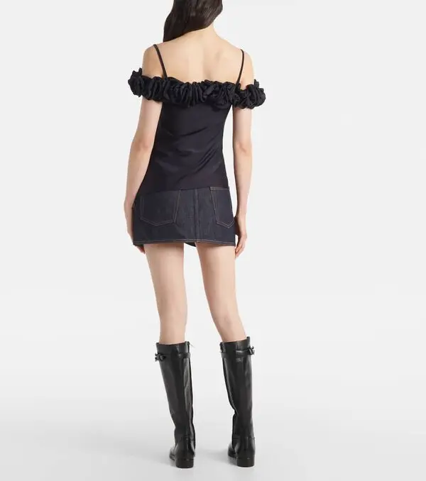 Coperni Ruffled Off-shoulder Cotton-blend Top - Black