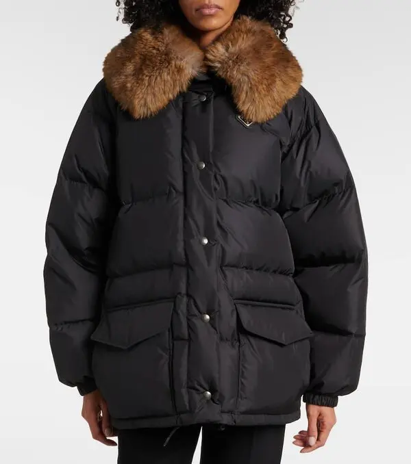 Prada Faux Fur-trimmed Down Jacket - Black