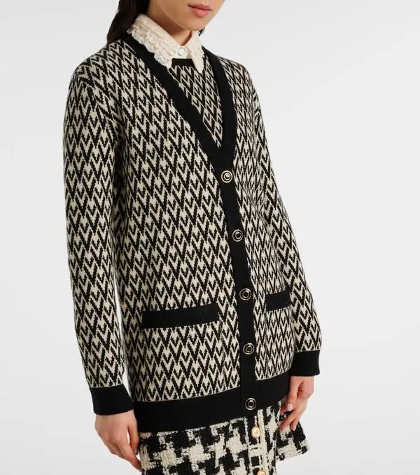 Valentino Garavani Toute La V Virgin Wool Jacquard Cardigan
