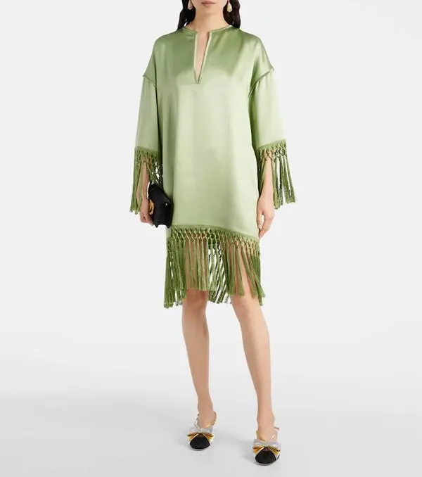 Valentino Garavani Fringed Silk Duchess Satin Tunic