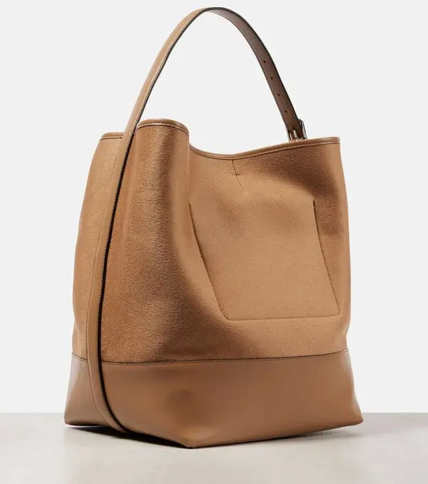 TOTEME Belted Leather-trimmed Wool Tote