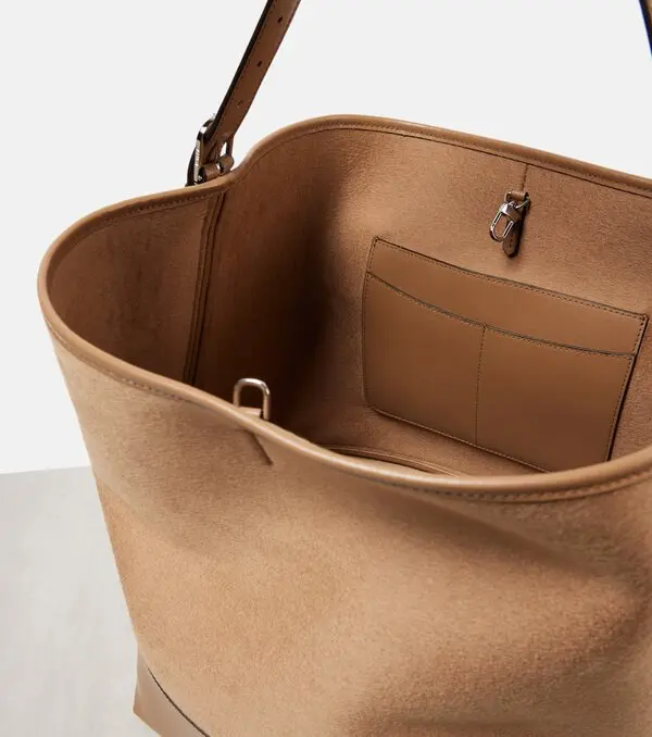 TOTEME Belted Leather-trimmed Wool Tote