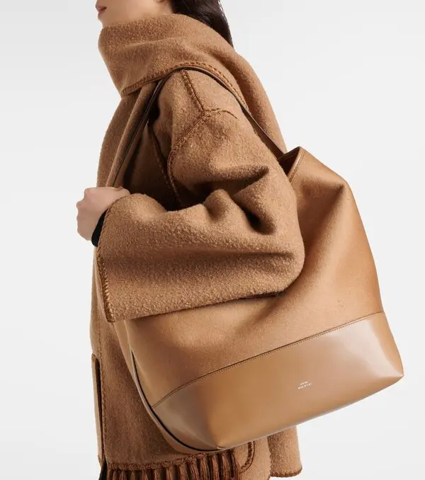 TOTEME Belted Leather-trimmed Wool Tote