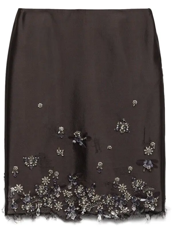 Prada Embroidered Midi Skirt - Grey