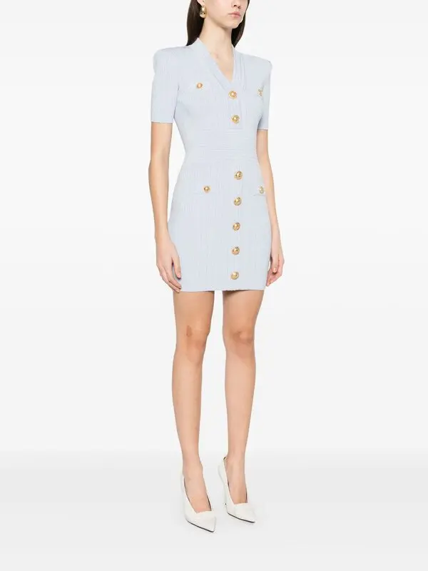 Balmain Button-detailed Knitted Mini Dress - Blue