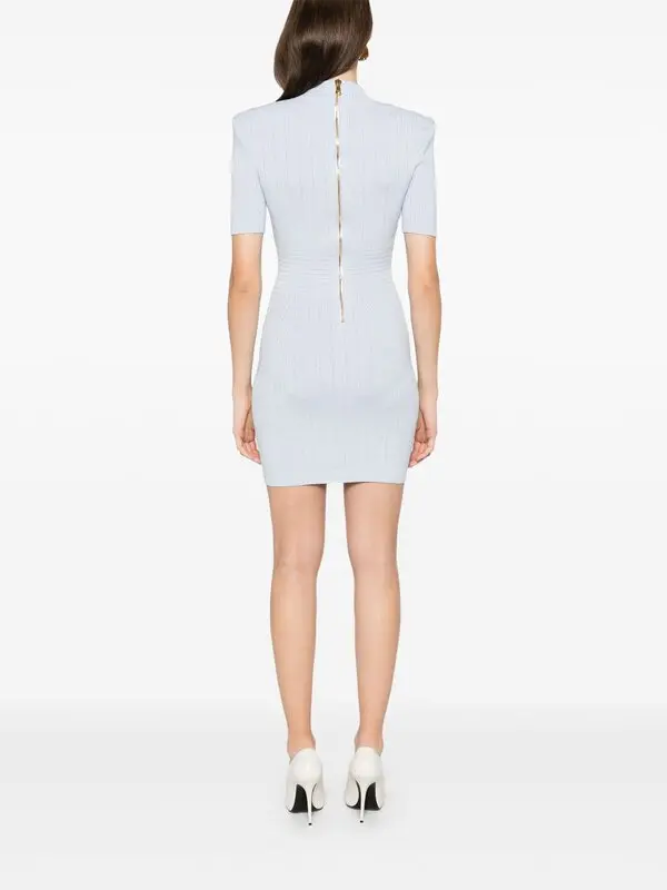 Balmain Button-detailed Knitted Mini Dress - Blue