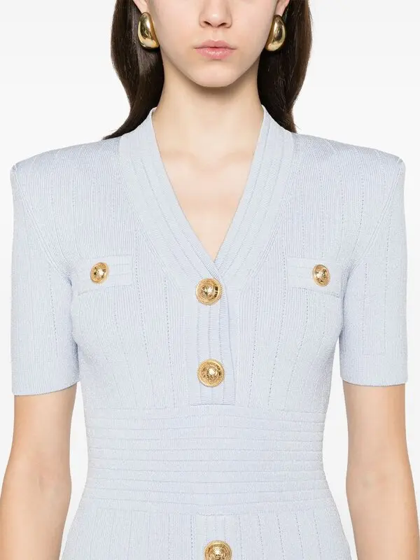 Balmain Button-detailed Knitted Mini Dress - Blue