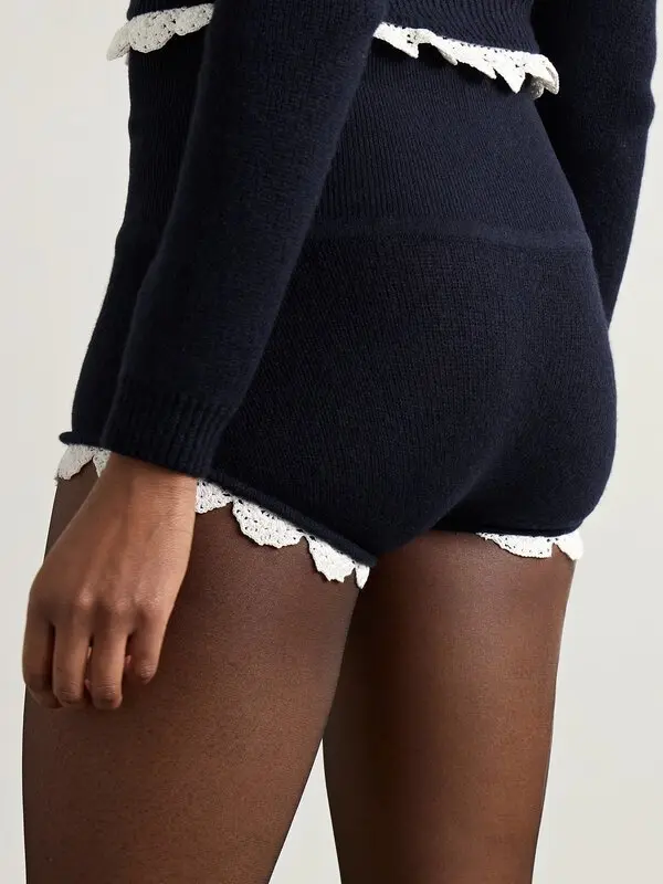 Magda Butrym Crochet-trimmed Cashmere Shorts - Blue