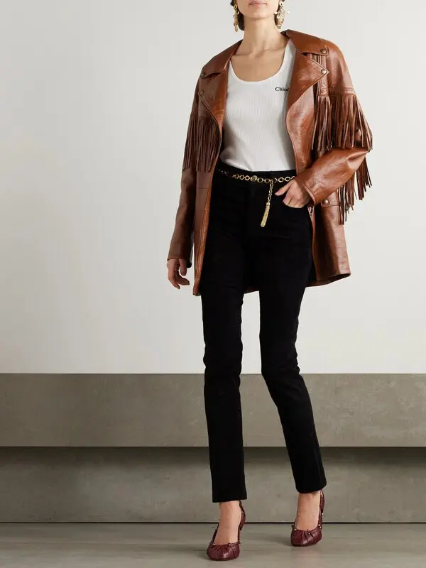 Chloé Belted Fringed Leather Jacket