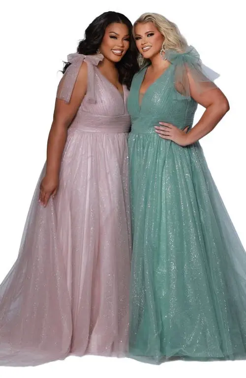 SYDNEY'S CLOSET V-neckline A-line Gown With Bows - Mauve