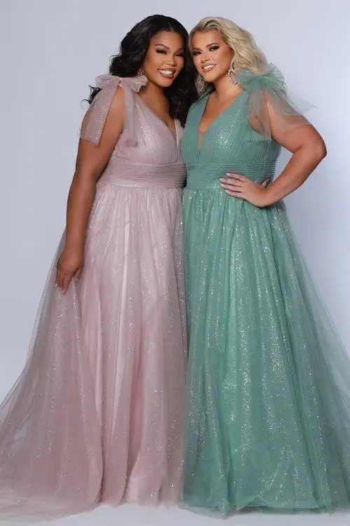SYDNEY'S CLOSET V-neckline A-line Gown With Bows - Mauve