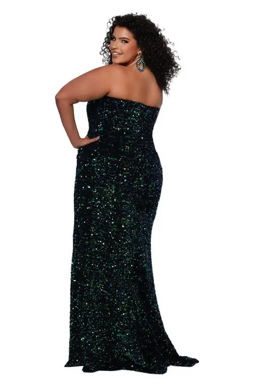 SYDNEY'S CLOSET Sequin Velvet Fitted Gown - Peacock