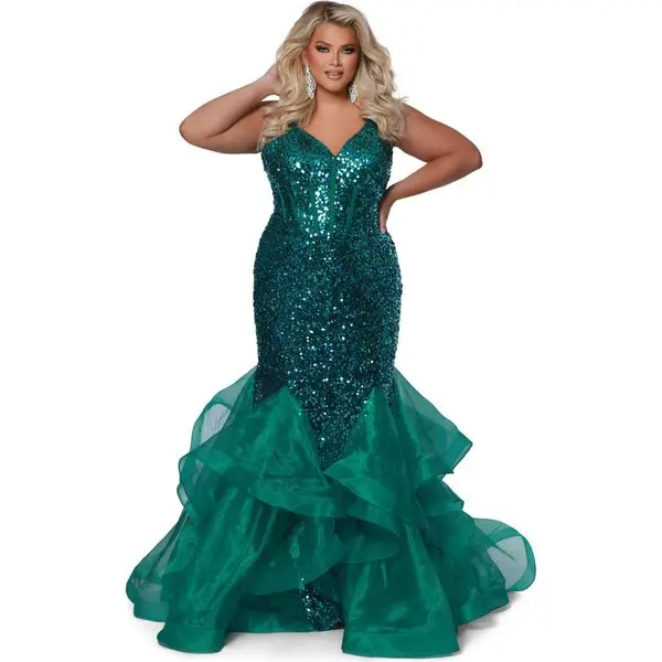 SYDNEY'S CLOSET Sequin Mermaid Gown - Peacock
