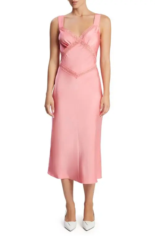 Bardot Emory Lace Trim Cutout Satin Midi Slipdress - Pink