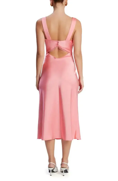 Bardot Emory Lace Trim Cutout Satin Midi Slipdress - Pink - 40% Off |  Editorialist