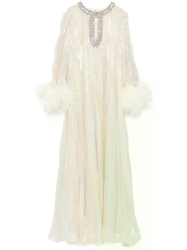 SELF-PORTRAIT Metallic Feather Maxi Dress - Gold