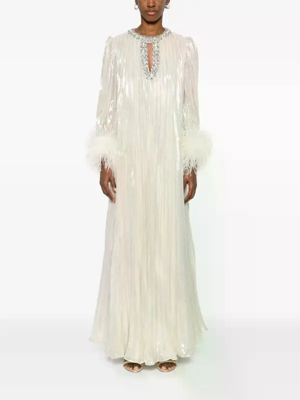 SELF-PORTRAIT Metallic Feather Maxi Dress - Gold