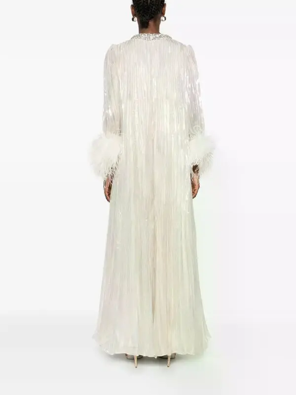 SELF-PORTRAIT Metallic Feather Maxi Dress - Gold