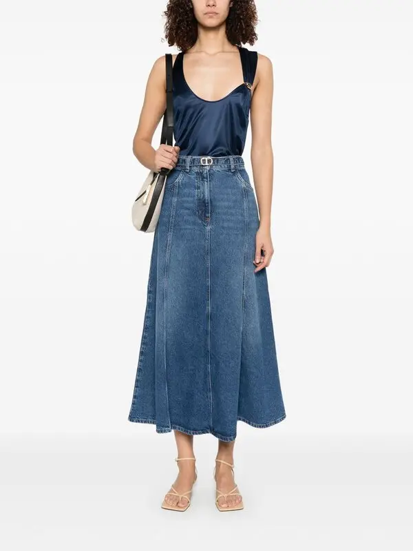 TWINSET Oval T-belt Denim Maxi Skirt