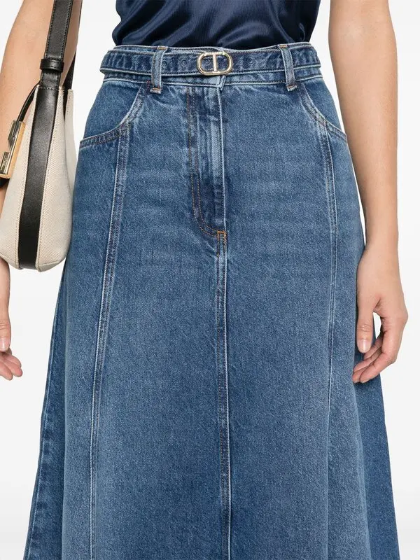TWINSET Oval T-belt Denim Maxi Skirt