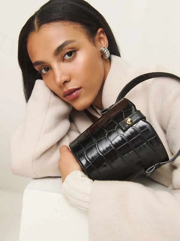 REFORMATION Irina Bucket Bag Croc Emboss Leather