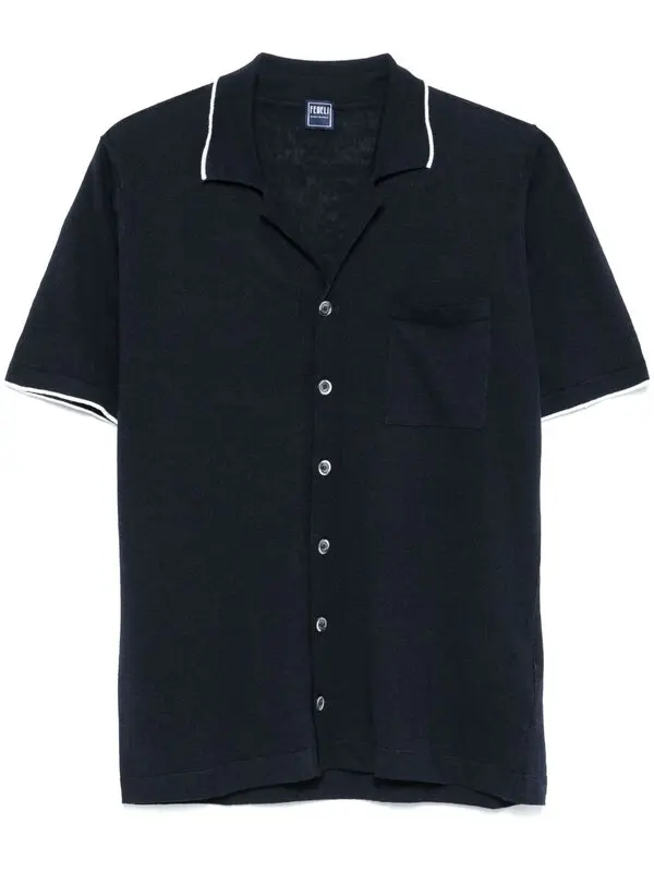 Fedeli Contrasting-trim Shirt - Blue