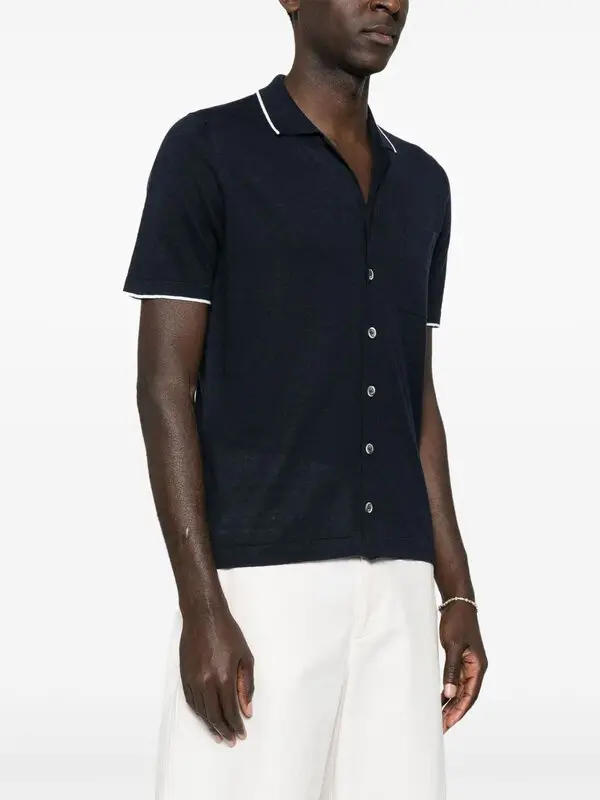 Fedeli Contrasting-trim Shirt - Blue