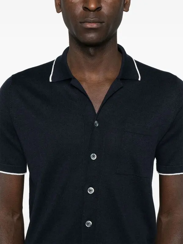 Fedeli Contrasting-trim Shirt - Blue