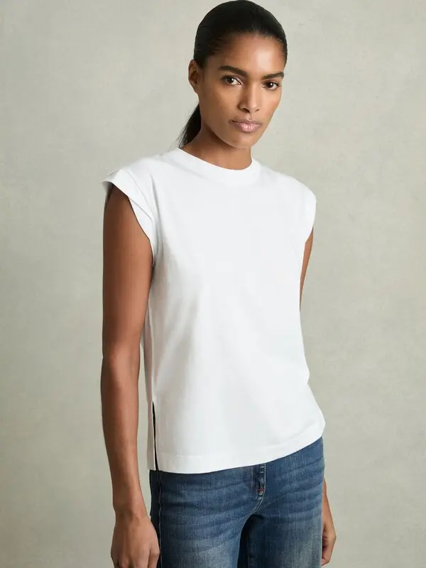 REISS Jade Cotton Cap-sleeve T-shirt