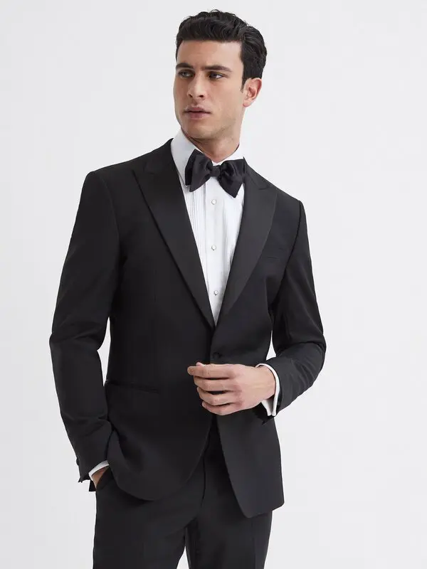 REISS Poker Modern Fit Satin Lapel Tuxedo Jacket - Black