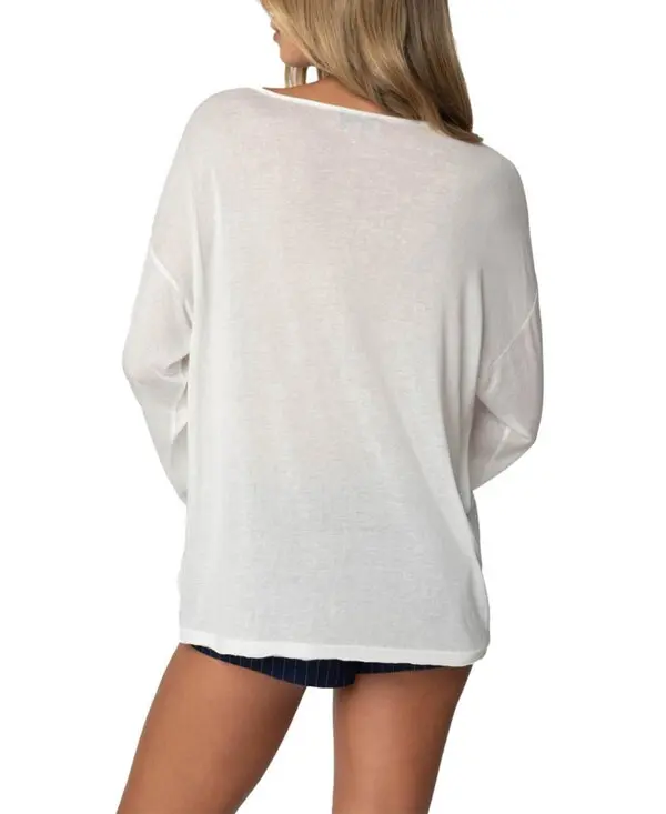 EDIKTED Oversized Semi Sheer Long Sleeve T-shirt - White