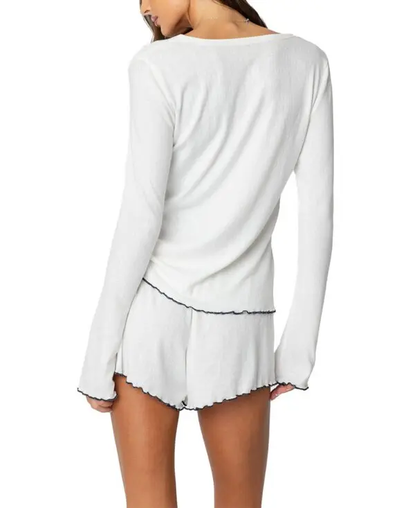EDIKTED Chelsey Button Up Pointelle Top