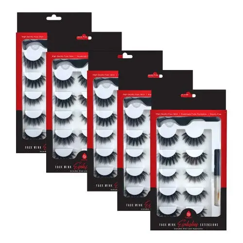 PURSONIC 5 Pack Faux Mink Style False Eyelashes Bundle - Black