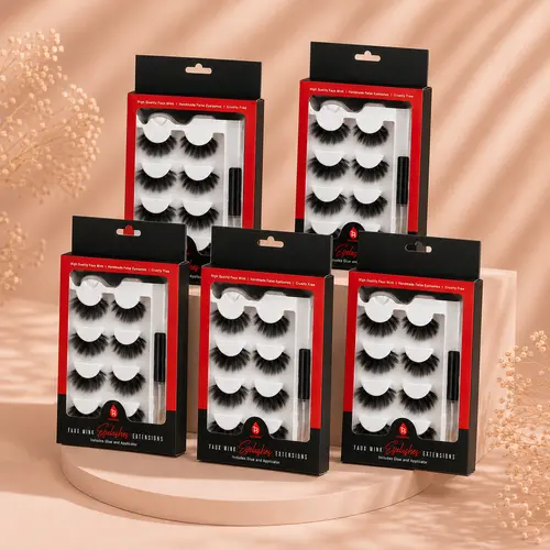 PURSONIC 5 Pack Faux Mink Style False Eyelashes Bundle - Black