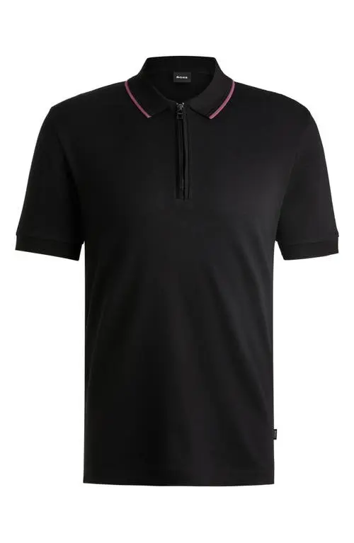 BOSS Paras Quarter Zip Cotton Polo