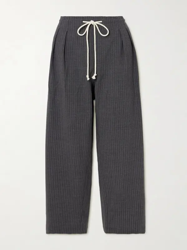 Maria Mcmanus Cosy Pinstriped Pleated Wool-blend Flannel Wide-leg Trousers