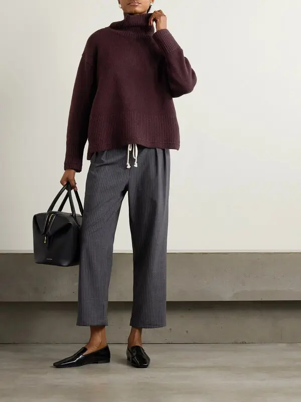 Maria Mcmanus Cosy Pinstriped Pleated Wool-blend Flannel Wide-leg Trousers
